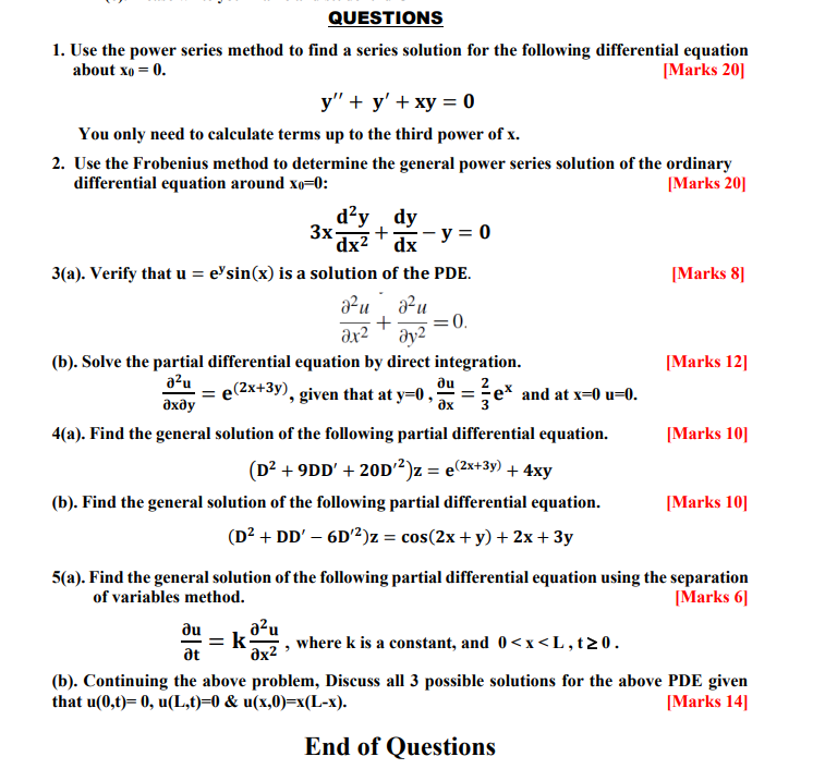 Solved QUESTIONSUse the power series method to ﻿find a | Chegg.com
