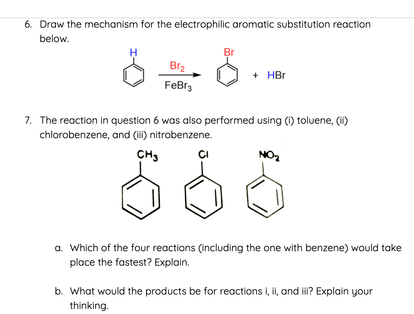 Solved 6. Draw the mechanism for the electrophilic aromatic | Chegg.com