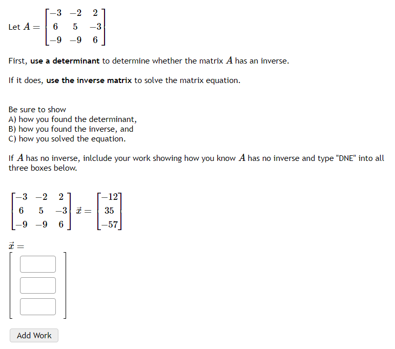 Solved Let A=⎣⎡−36−9−25−92−36⎦⎤ First, use a determinant to | Chegg.com
