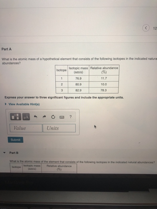 Solved K)12 Part A What is the atomic mass of a hypothetical | Chegg.com