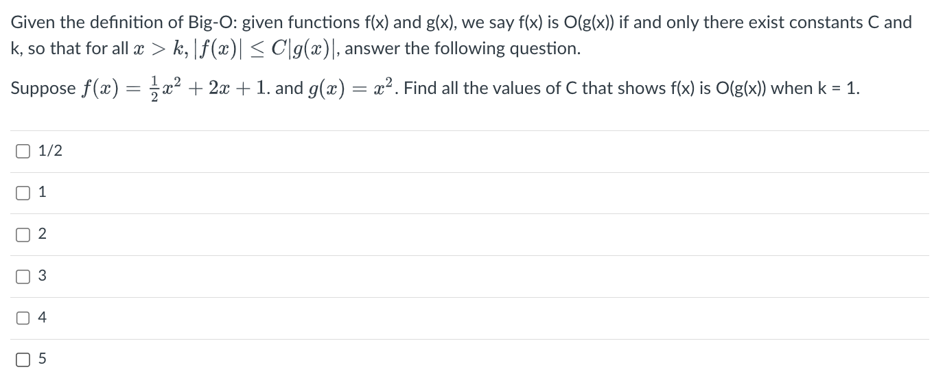 Solved Given the definition of Big-O: given functions f(x) | Chegg.com