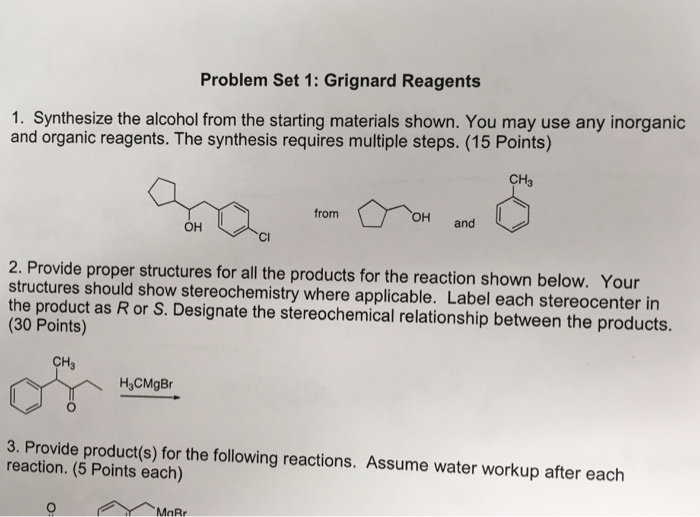 Solved Problem Set 1: Grignard Reagents 1. Synthesize the | Chegg.com
