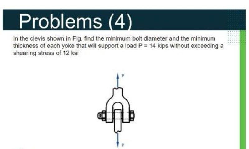 Solved Problems (4) In the clevis shown in Fig. find the | Chegg.com