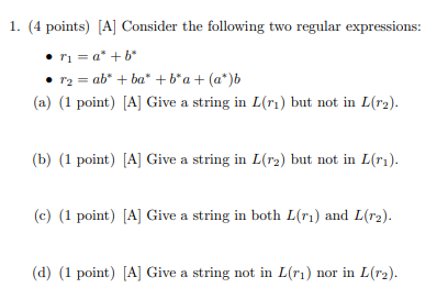 Solved 1. (4 points) [A] Consider the following two regular | Chegg.com