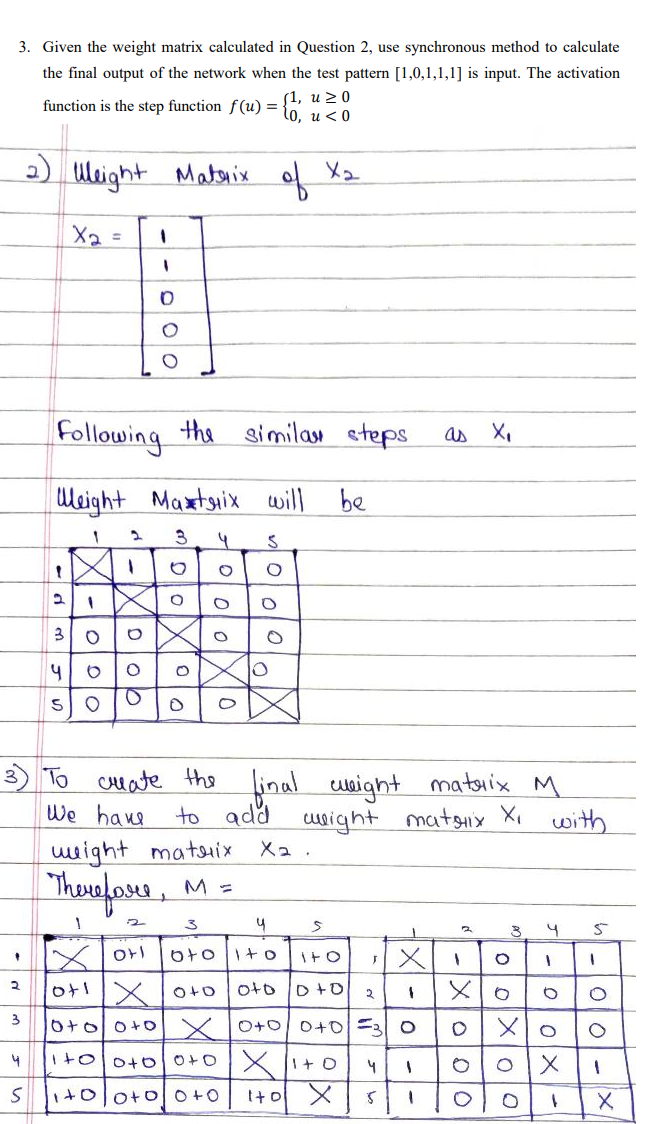 3. Given the weight matrix calculated in Question 2, | Chegg.com
