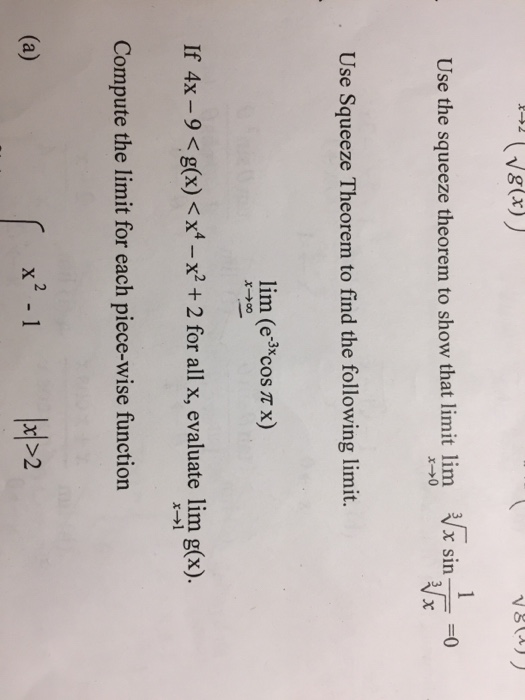 Solved Use the squeeze theorem to show that limit lim Vx | Chegg.com