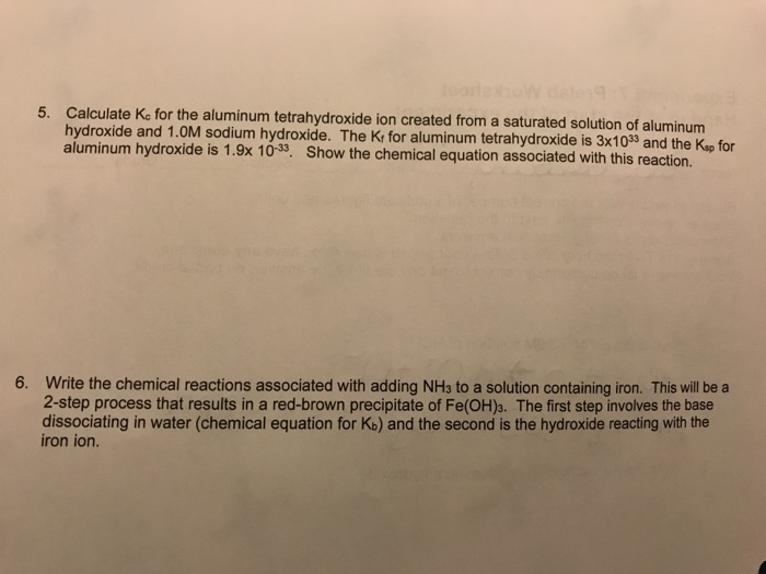 Solved Calculate Ke for the aluminum tetrahydroxide ion | Chegg.com