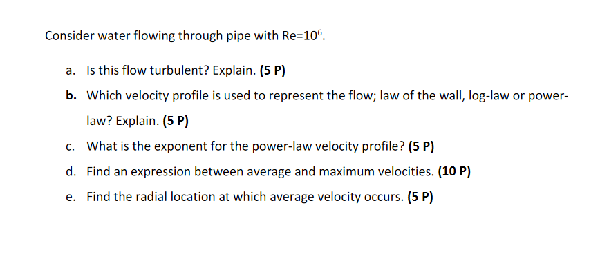 Solved Consider water flowing through pipe with Re=106. a. | Chegg.com