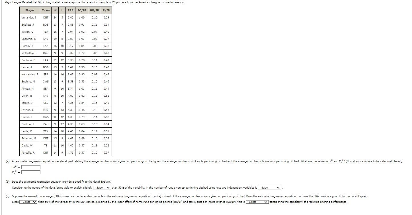 Solved R2Ra2=1=1 (b) Does the estimated regression equation | Chegg.com