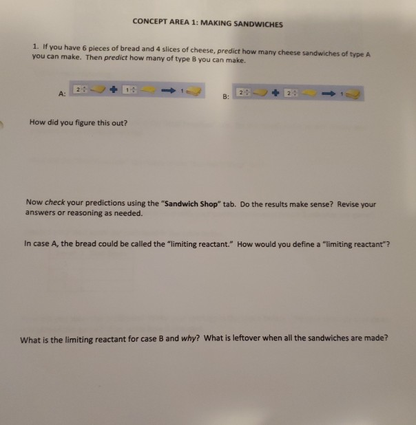 Solved CONCEPT AREA 1: MAKING SANDWICHES 1. If you have 6 | Chegg.com