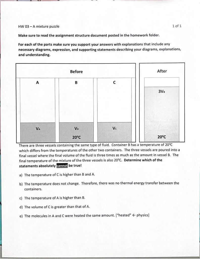 Solved HW 03 - A mixture puzzle 1 of 1 Make sure to read the | Chegg.com
