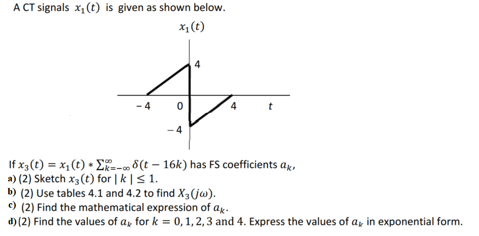 Solved A CT signals xi(t) is given as shown below. xi(t) 4 | Chegg.com
