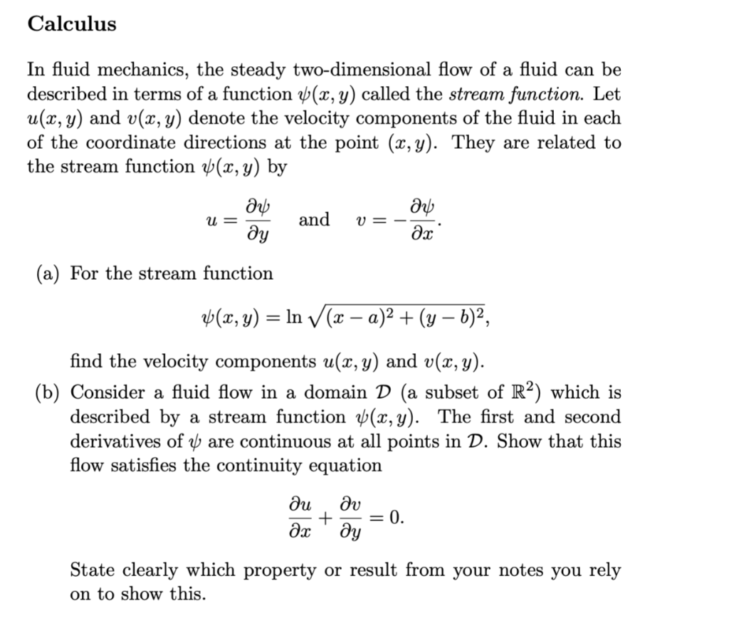 Solved Calculus In fluid mechanics, the steady | Chegg.com