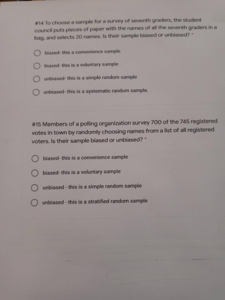 Solved #14 To choose a sample for a survey of seventh | Chegg.com