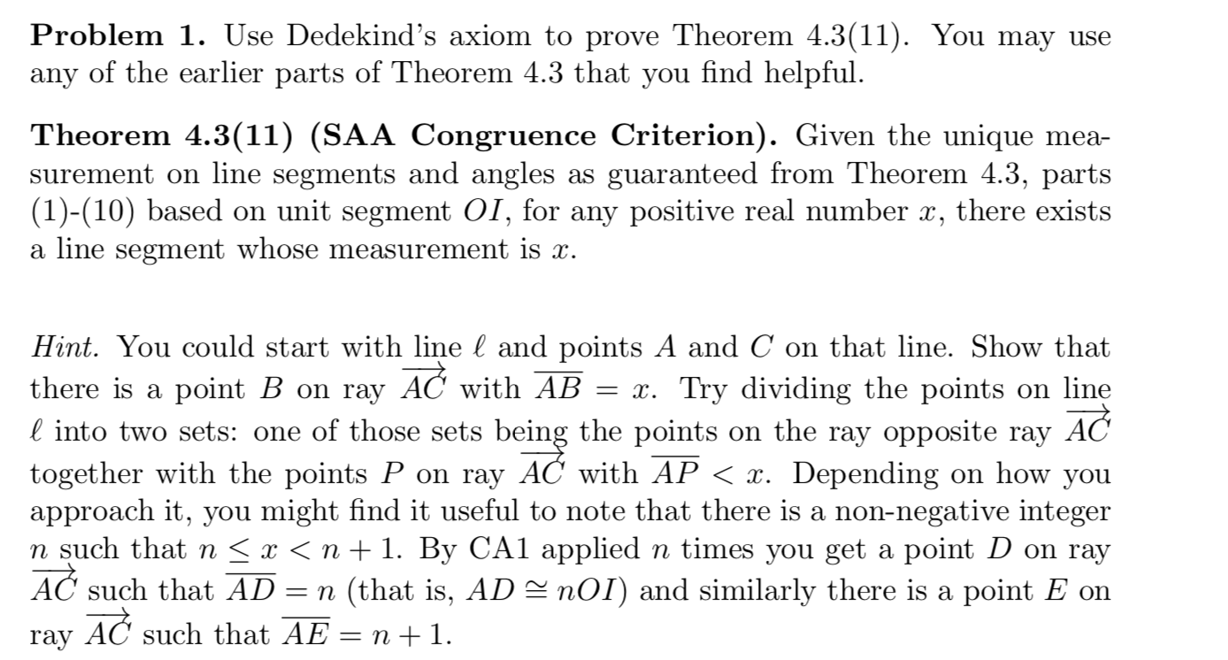 Problem 1. Use Dedekind's axiom to prove Theorem | Chegg.com