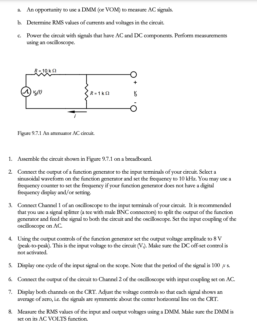 Solved Part A. AC measurements on an attenuator circuit The | Chegg.com