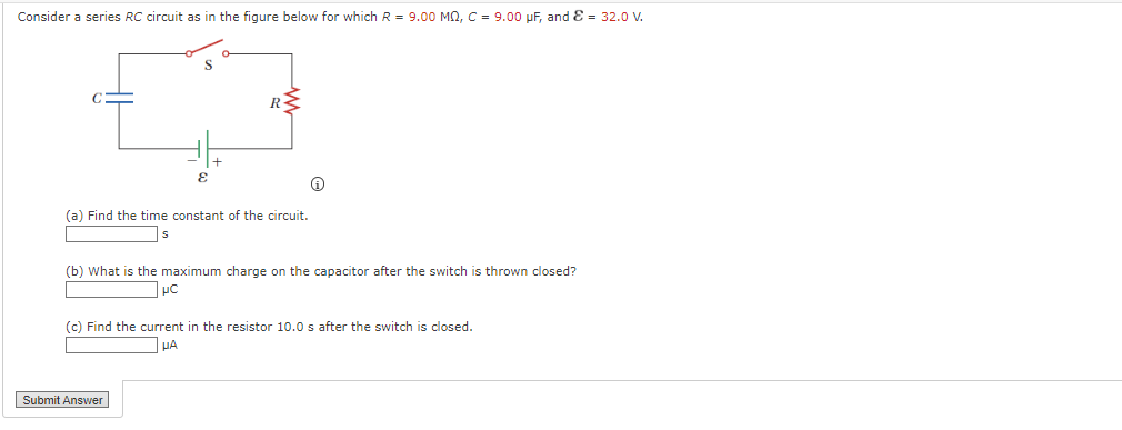Solved ider a series RC circuit as in the figure below for | Chegg.com