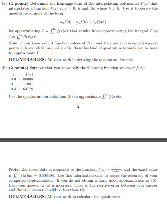Solved (a) (4 points) Determine the Lagrange form of the | Chegg.com