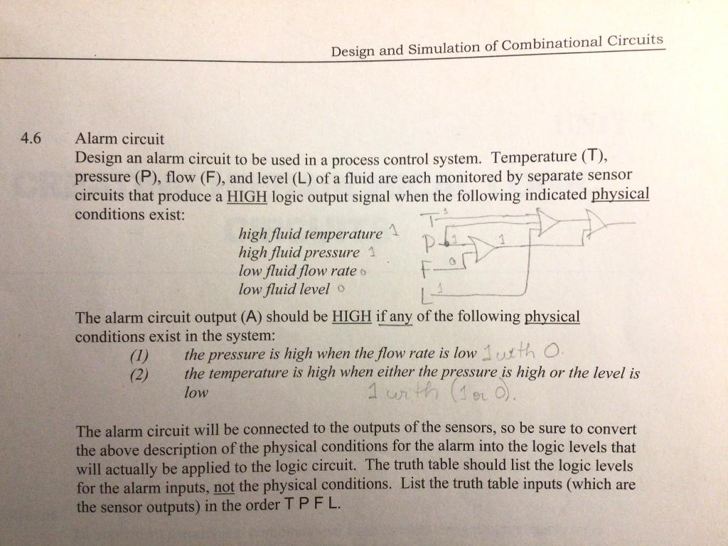 Solved Design an alarm circuit to be used in a process | Chegg.com