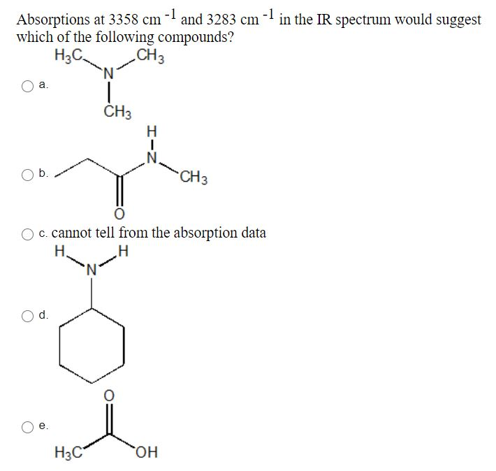 Solved Absorptions at 3358 cm -1 and 3283 cm -1 in the IR | Chegg.com
