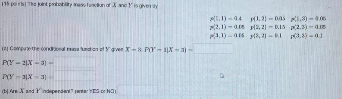 Solved ( 15 points) The joint probability mass function of X | Chegg.com