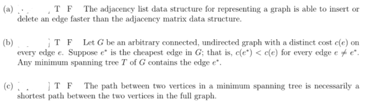 Solved (a) TF The adjacency list data structure for | Chegg.com