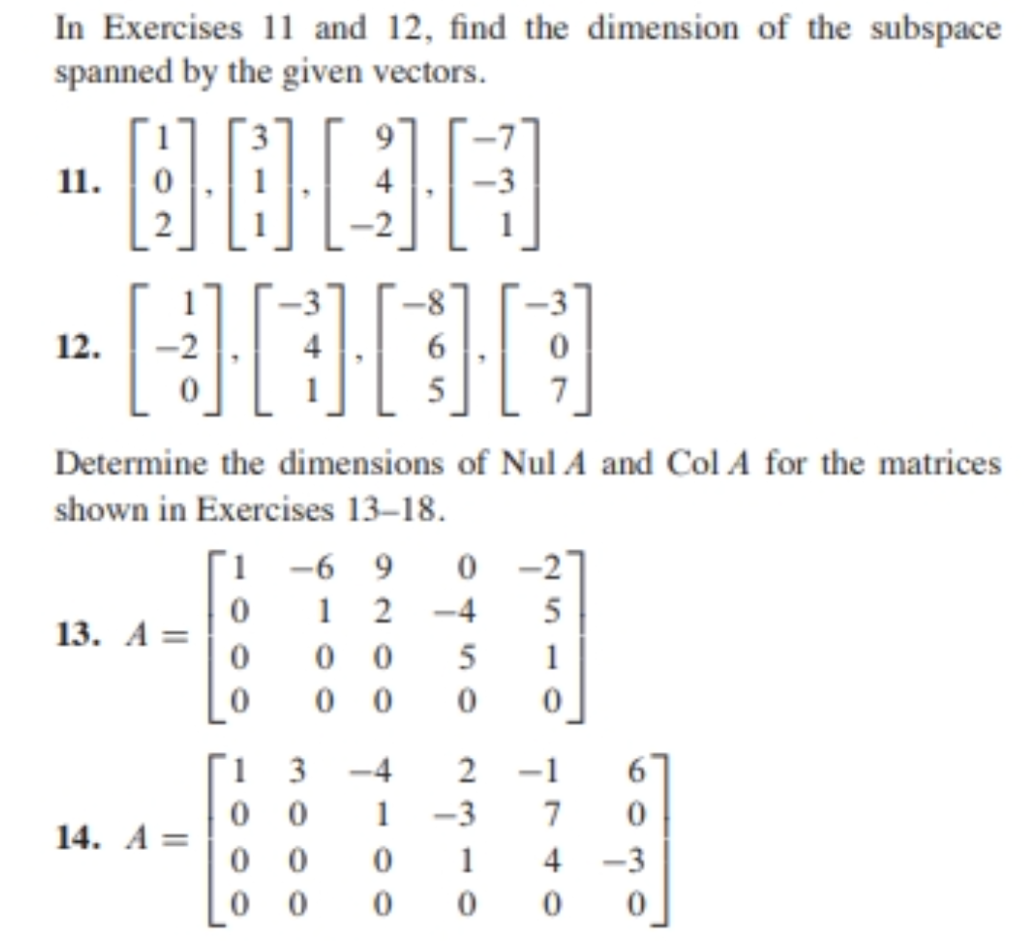 Solved In Exercises 11 and 12, find the dimension of the | Chegg.com