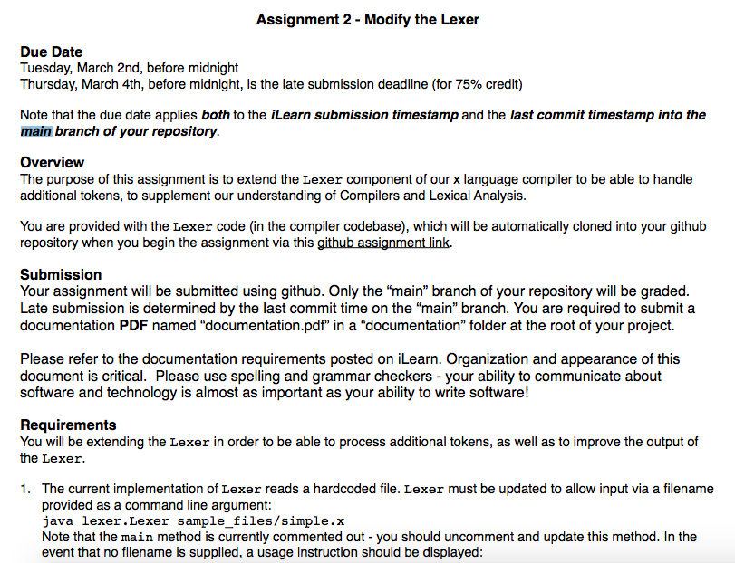 Solved Assignment 2 - Modify the Lexer Due Date Tuesday, | Chegg.com