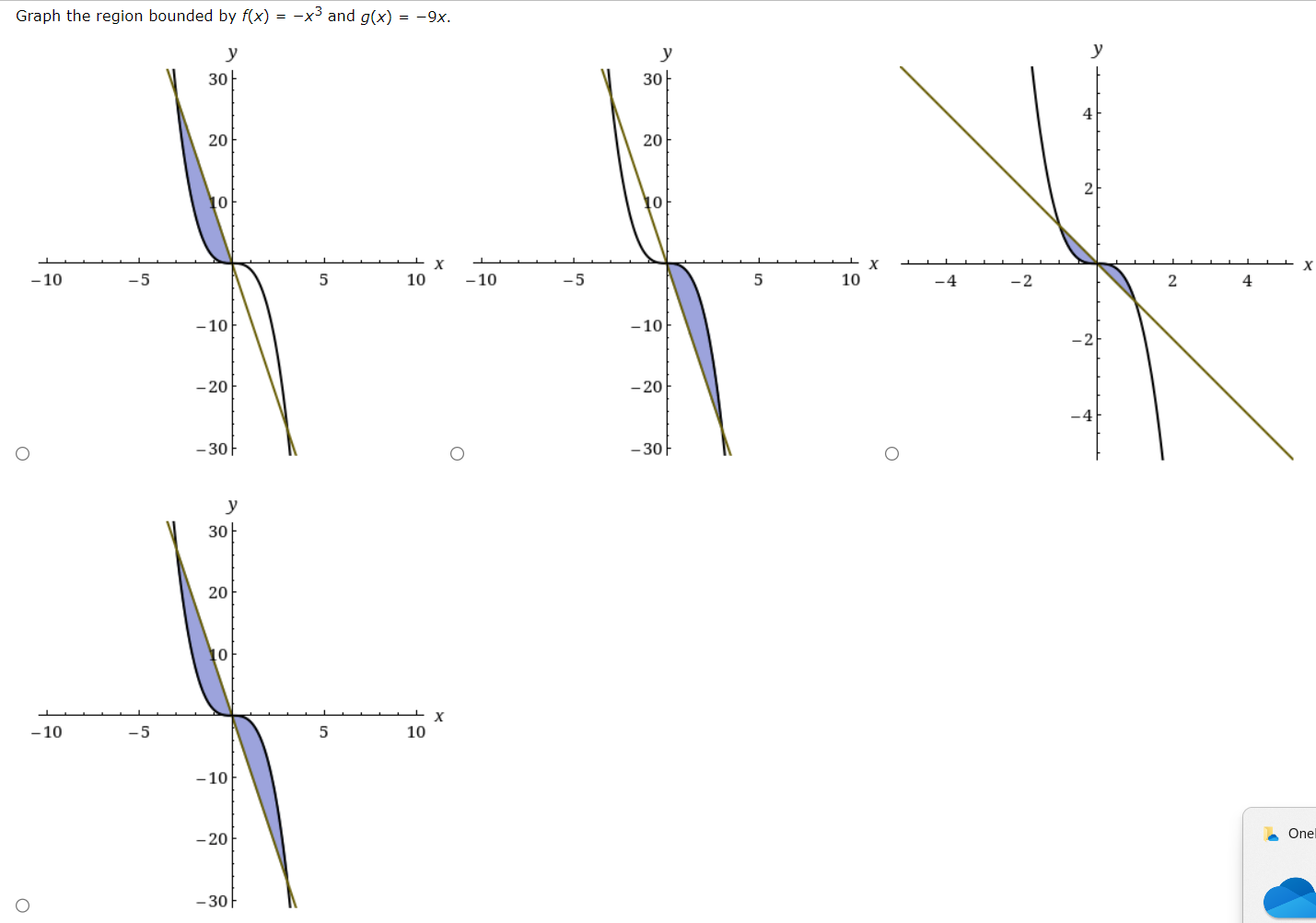 Solved Graph the region bounded by f(x)=−x3 and g(x)=−9x. | Chegg.com