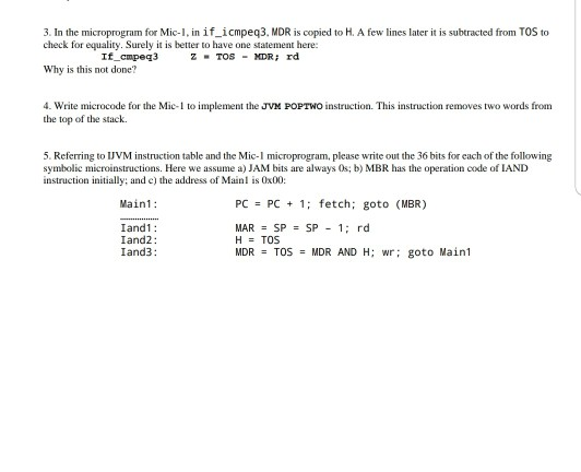 3. In the microprogram for Mic-1, in if_icmpeq3, MDR | Chegg.com