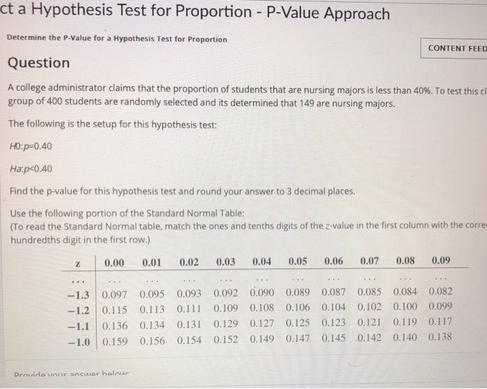 Solved ct a Hypothesis Test for Proportion - P-Value | Chegg.com