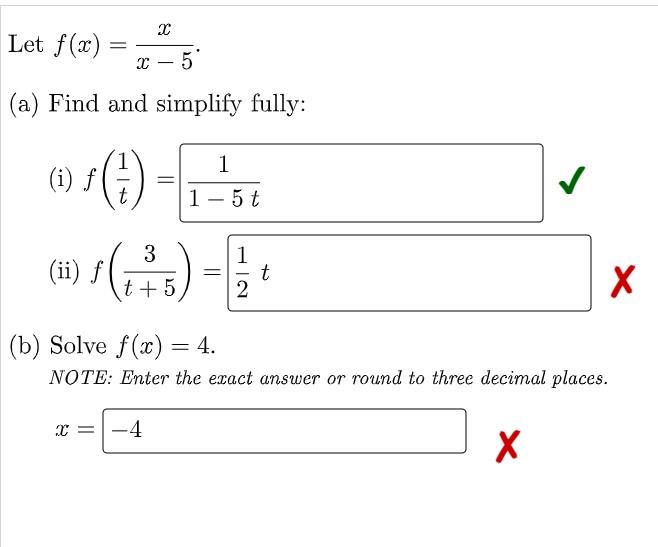 Solved Let f(x) = C 5 (a) Find and simplify fully: i f 1 1 - | Chegg.com
