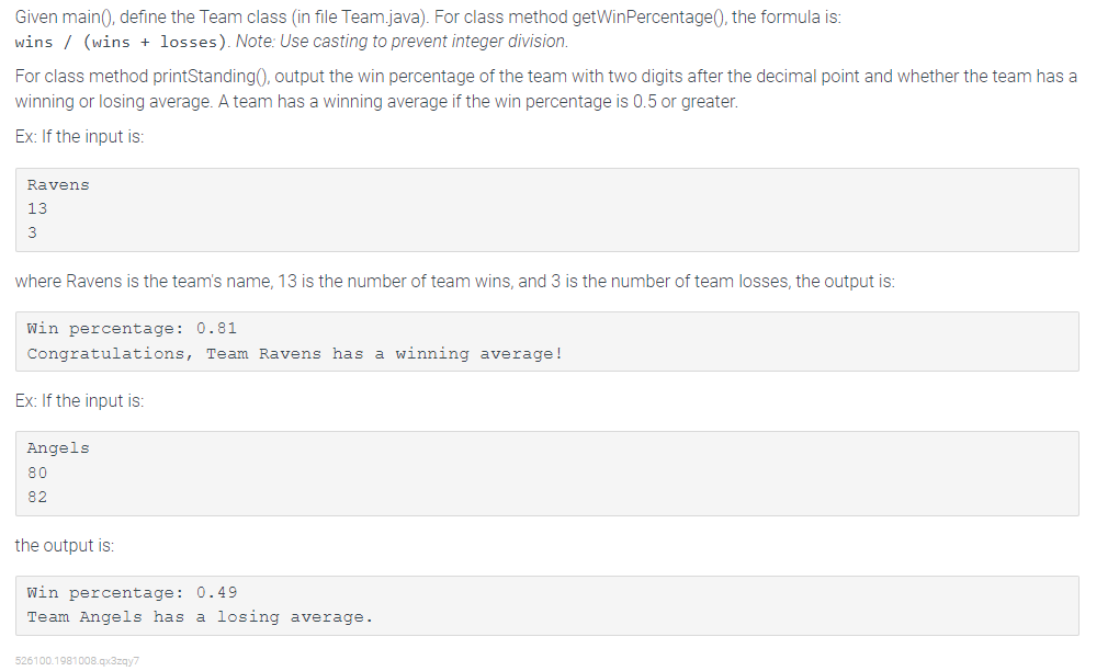 Solved Given main(), define the Team class (in file | Chegg.com