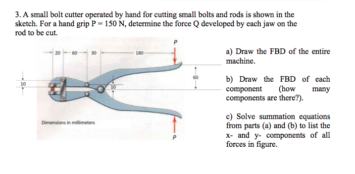 Solved 3. A small bolt cutter operated by hand for cutting | Chegg.com