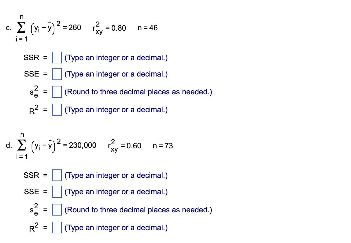 Solved Compute SSR, SSE, s2, and the coefficient of | Chegg.com
