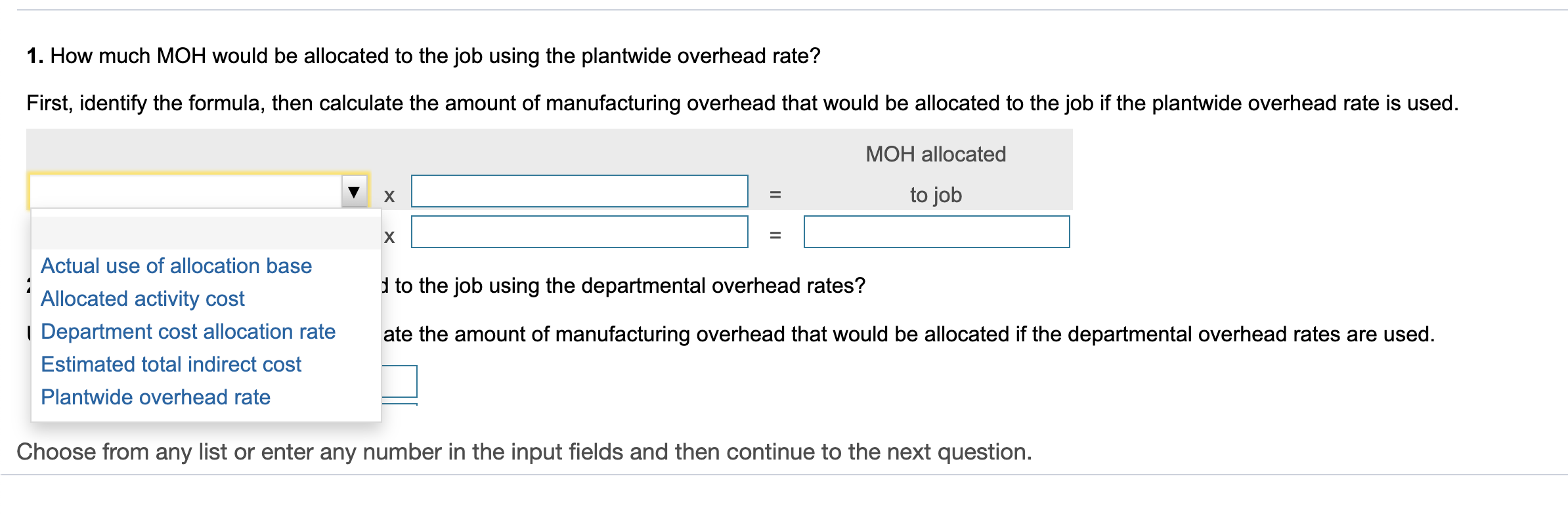 1. How much MOH would be allocated to the job using | Chegg.com