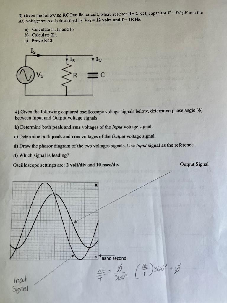 Solved 3) Given the following RC Parallel circuit, where | Chegg.com