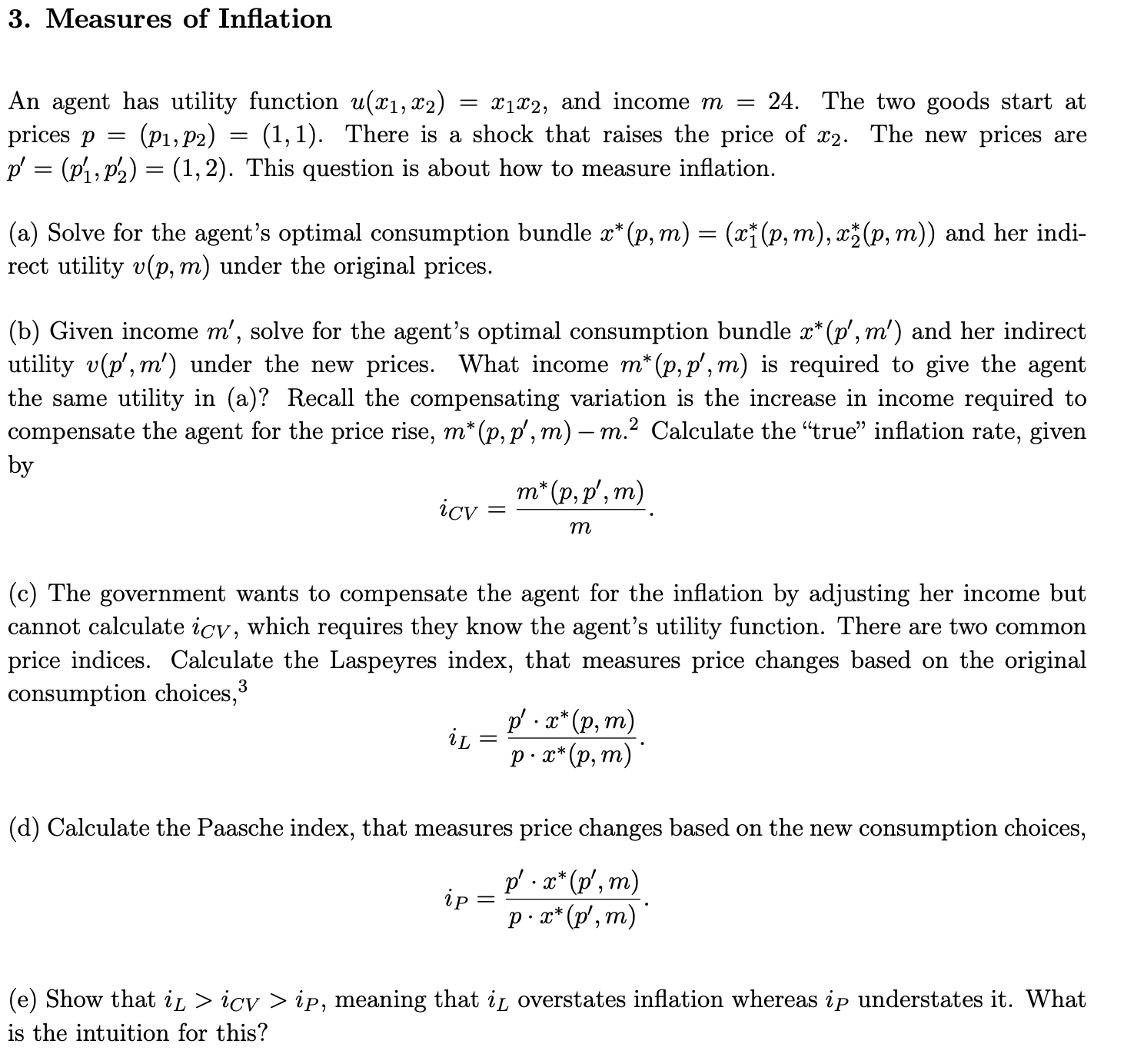Solved Measures of InflationAn agent has utility function | Chegg.com