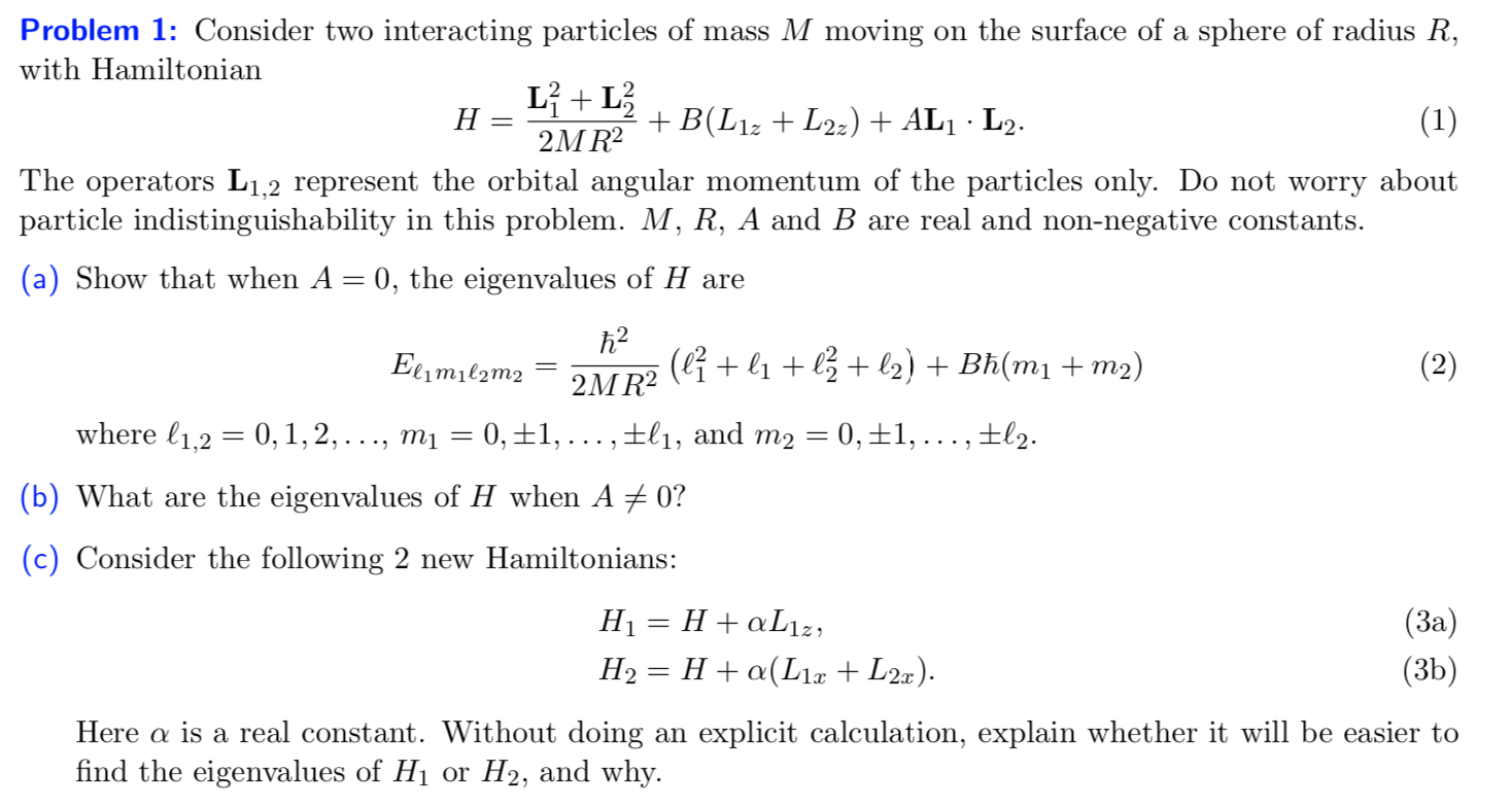 Solved Problem 1: Consider two interacting particles of mass | Chegg.com