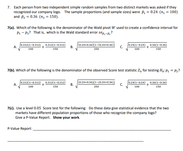Solved 7. Each person from two independent simple random | Chegg.com