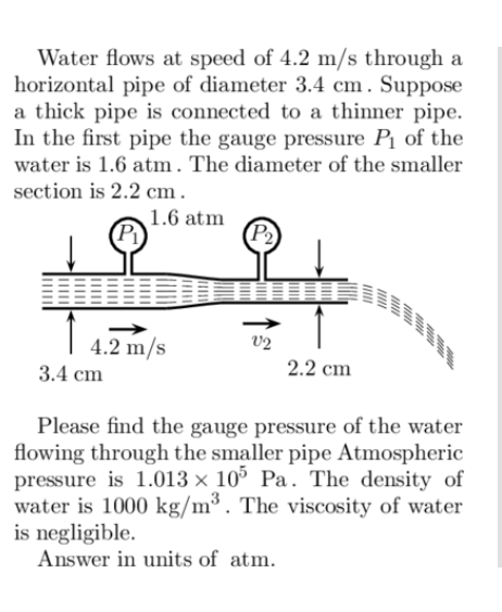 Solved Water flows at speed of 4.2ms ﻿through a horizontal | Chegg.com