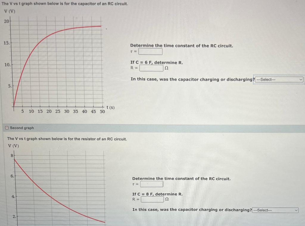 Solved The V vs t graph shown below is for the capacitor of | Chegg.com