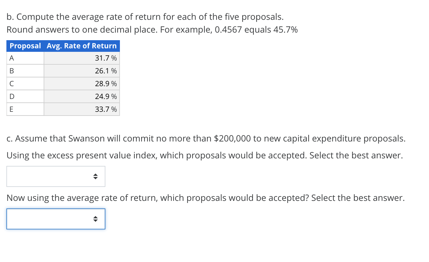 Solved Excess Present Value Index and Average Rate of Return | Chegg.com