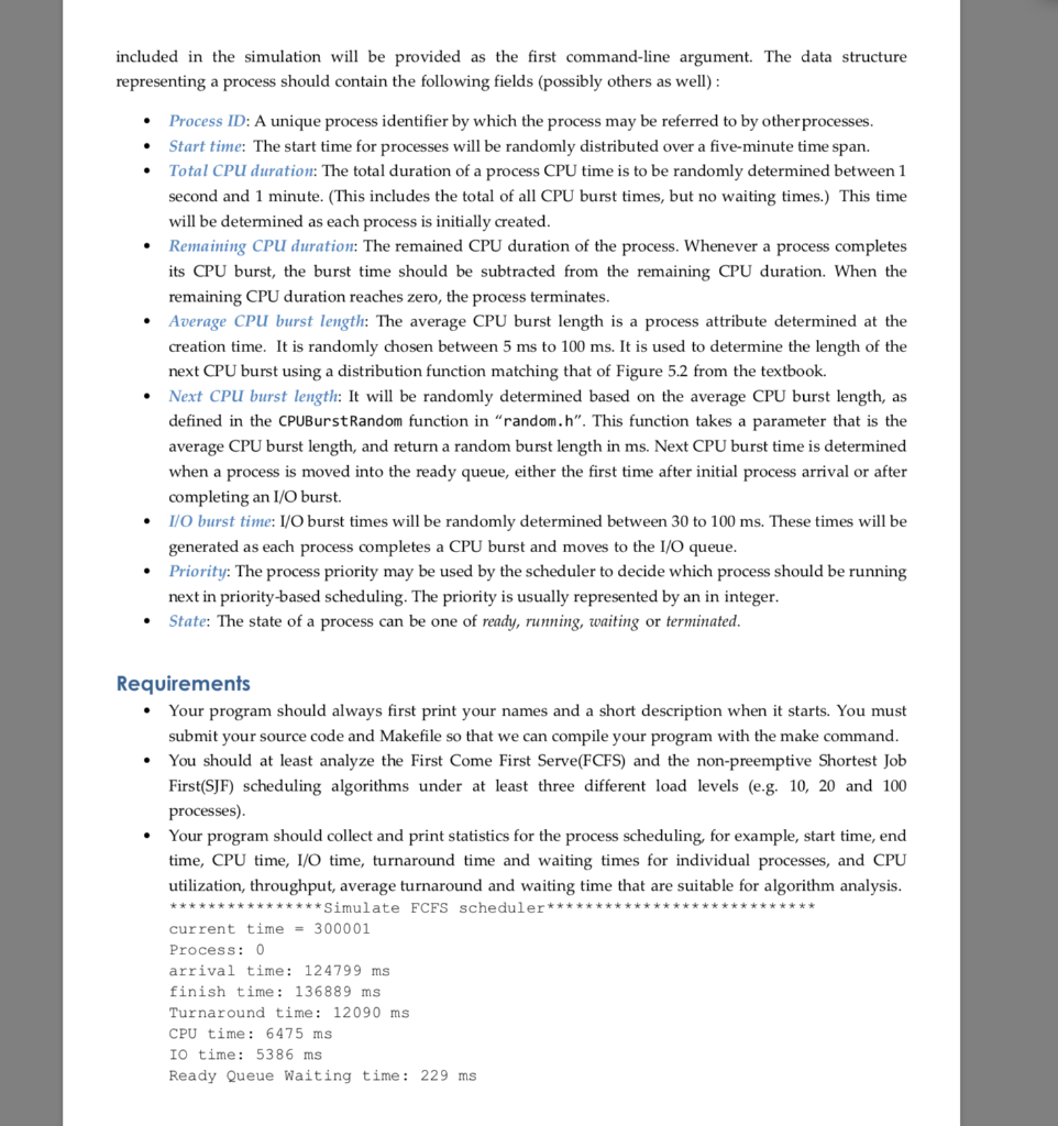 CS433 Programming Assignment 3 CPU Scheduling DES | Chegg.com