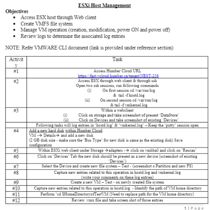 Solved Esxi Host Management Objectives Access Esx Host