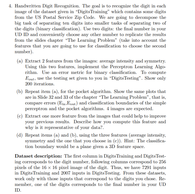 Solved Handwritten Digit Recognition. The goal is to | Chegg.com