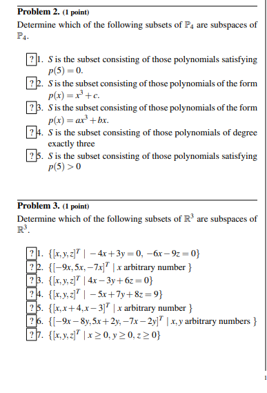 Solved Problem 2. (1 point) Determine which of the following | Chegg.com
