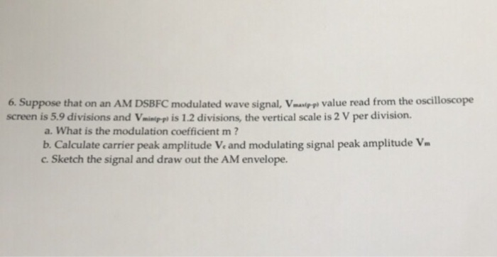 Solved 6. Suppose that on an AM DSBFC modulated wave signal, | Chegg.com