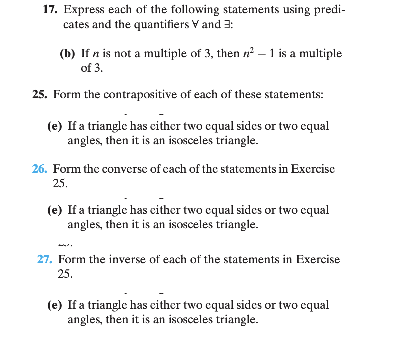 Solved 17. Express each of the following statements using | Chegg.com