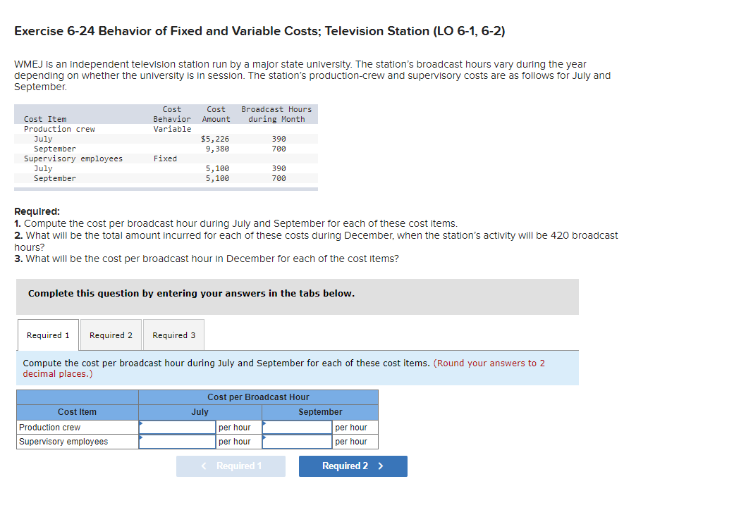 Solved Exercise 6-24 Behavior of Fixed and Variable Costs; | Chegg.com